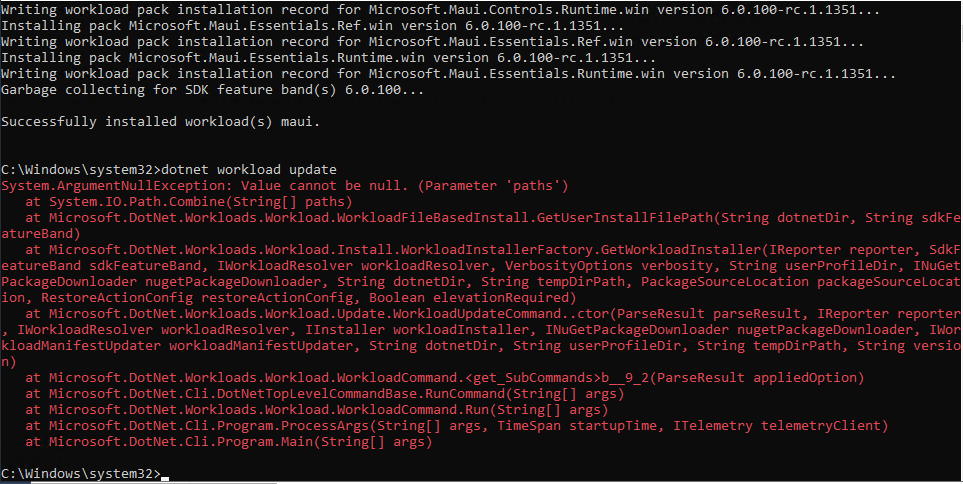 With .NET 6 RC2 SDK zip installed, maui workload update failed in CLI. · Issue #20889 · dotnet ...