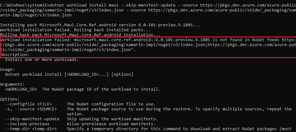 With RC1 SDK zip/tar.bar installed, maui workload install failed in CLI. · Issue #14256 · dotnet ...