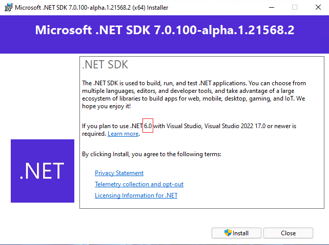 Info for .NET 7.0 are not updated on .NET 7 SDK installation wizard ...