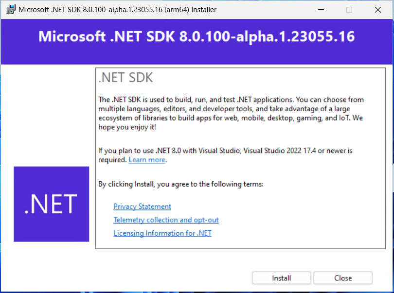 [NETE2ESDK] Info for .NET 8.0 are not updated on .NET 8 SDK installation wizard · Issue #14996 ...