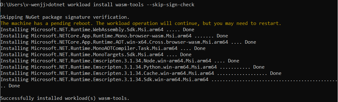 [NETSDKE2E][ARM64] With .NET 8 Preview 7 installed, installing wasm-tools workload with --skip ...