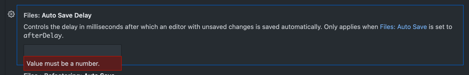 Settings Editor renders error message when the setting is unmodified ...