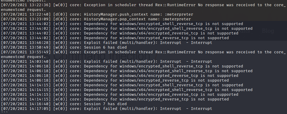 Meterpreter session closed. Reason: Died · Issue #15450 · rapid7/metasploit-framework · GitHub
