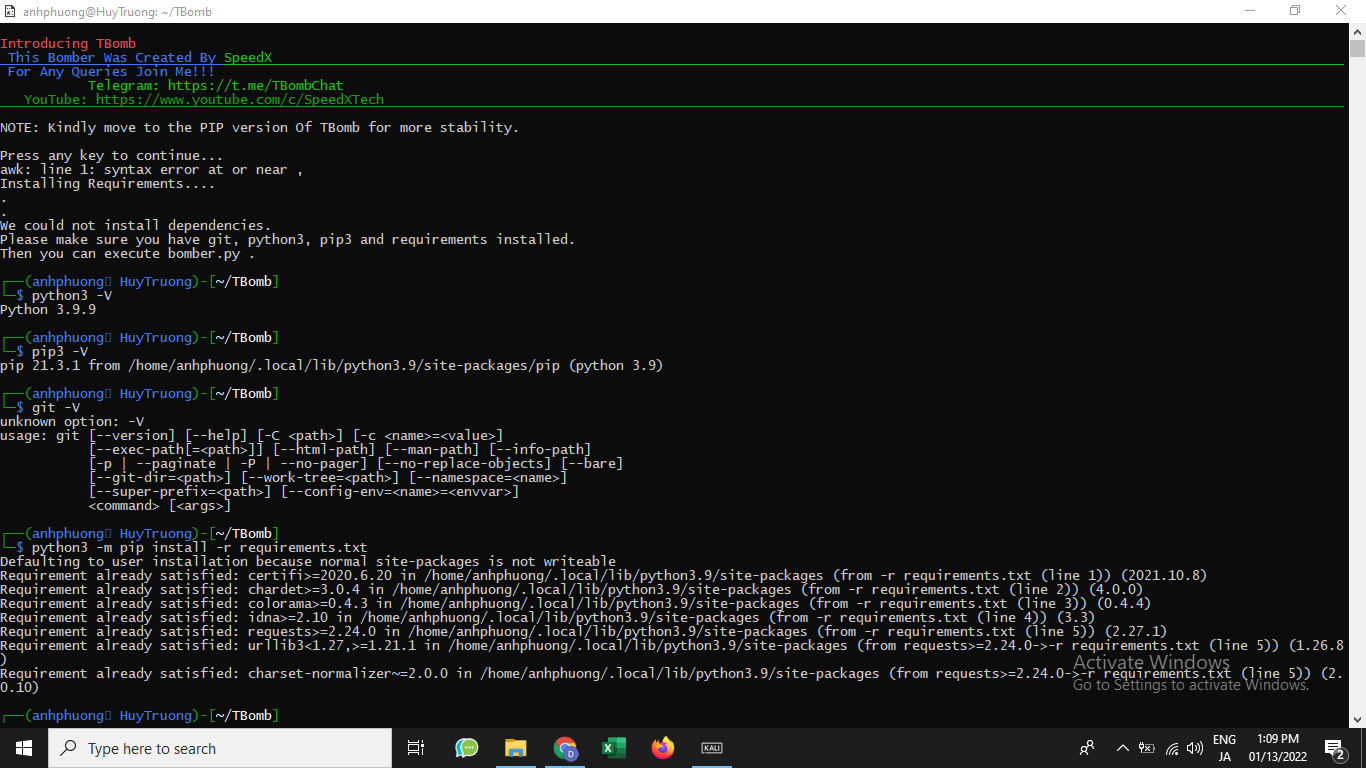synstax error could not install TBomb · Issue #347 · TheSpeedX/TBomb · GitHub