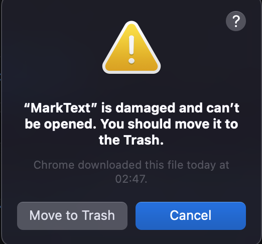 [BUG]: cannot open it on m1 · Issue #3333 · marktext/marktext · GitHub