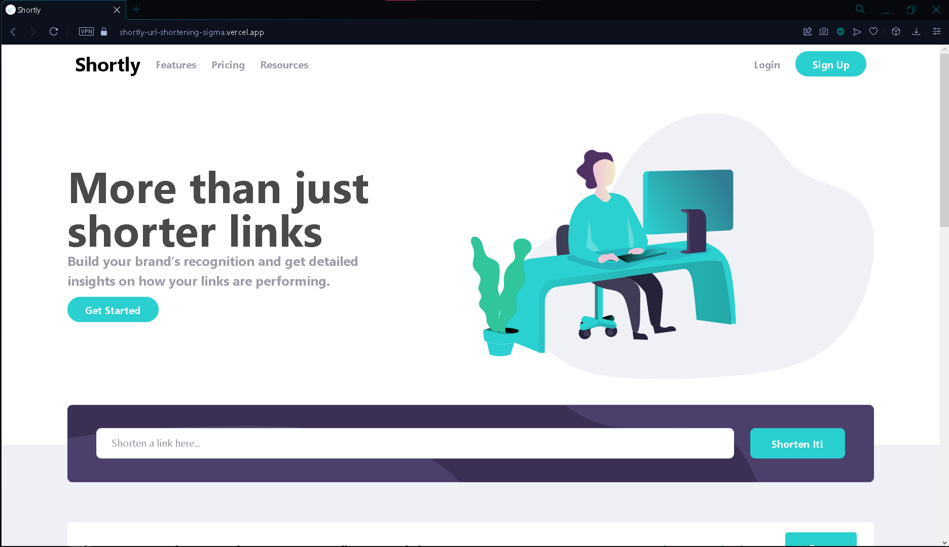 Github Kinyein Shortly Url Shortening A Landing Page Built With Html Less And Vanilla