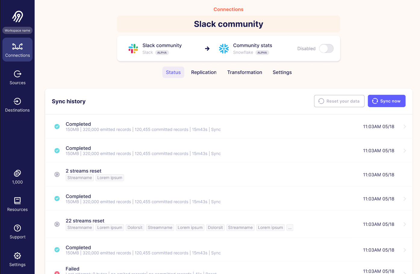 Show affected streams in log list · Issue #13324 · airbytehq/airbyte · GitHub