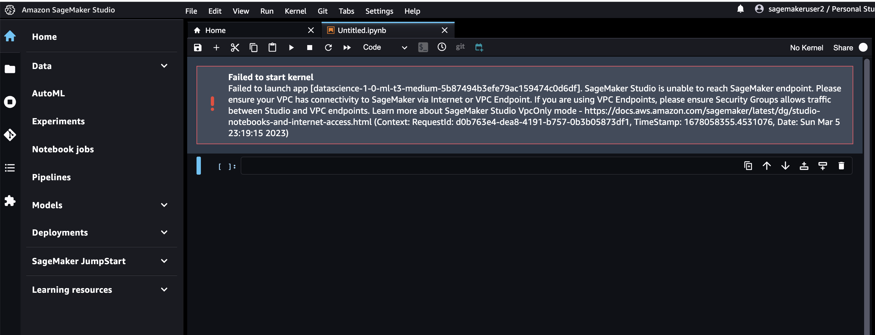 SageMaker Studio Kernel fails to start · Issue #351 · data-dot-all/dataall · GitHub