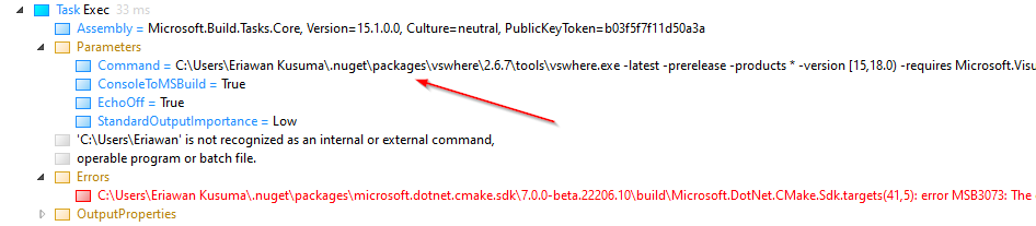 Errors of MSB3073 happen when executing command on folder that has space in it · Issue #9014 ...