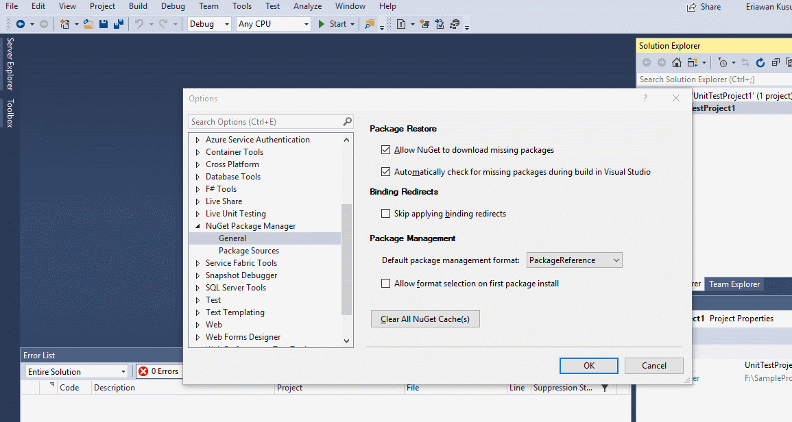 Creating unit test project using .NET Framework template will open ...