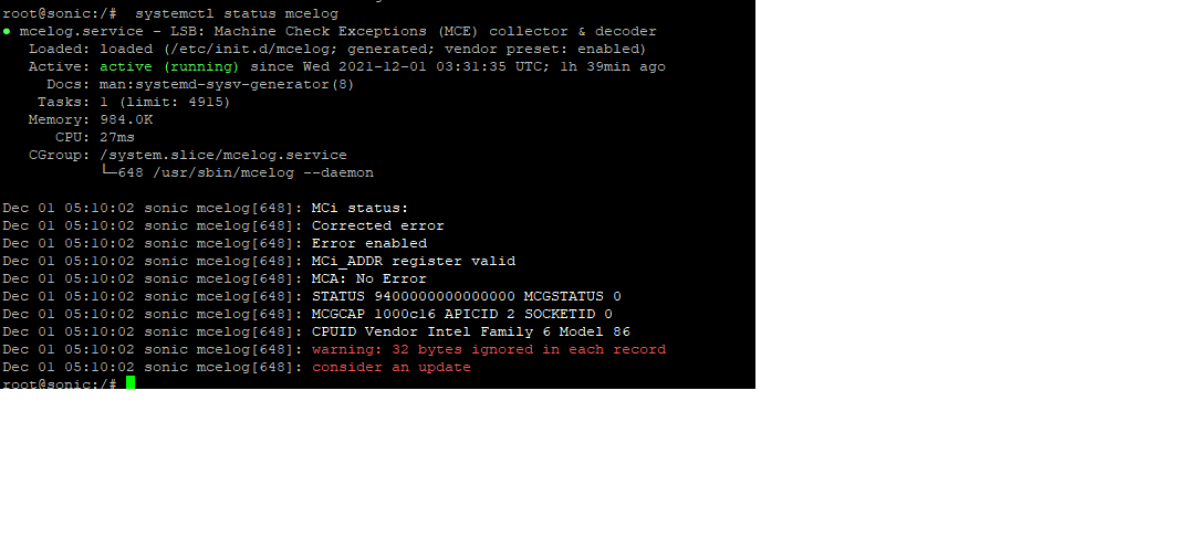 [201911] can't capture mcelog in var/log/syslog when injecting errors ...