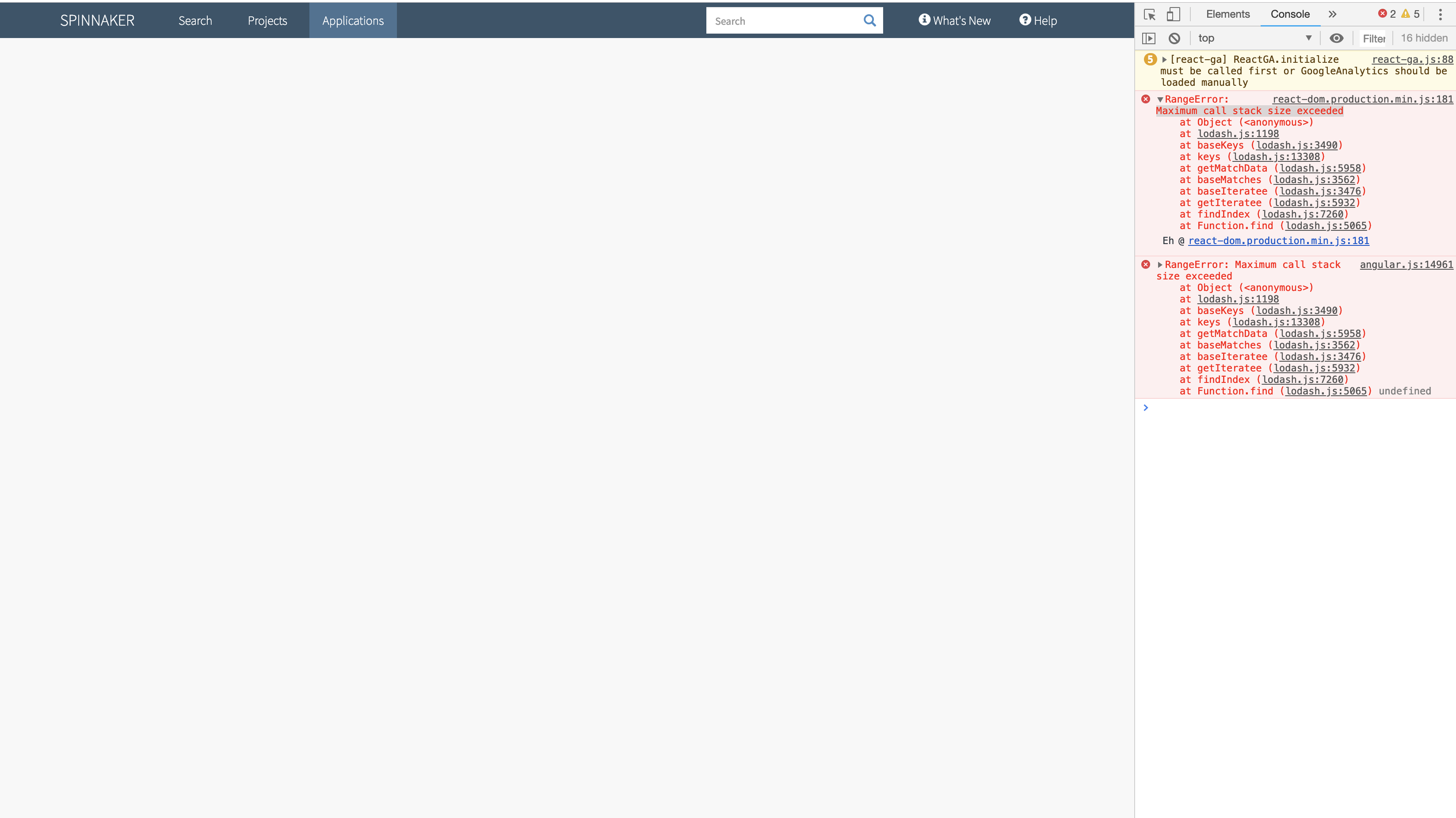 Page freezes with "Maximum call stack size exceeded error" when trying to view a pipeline's ...
