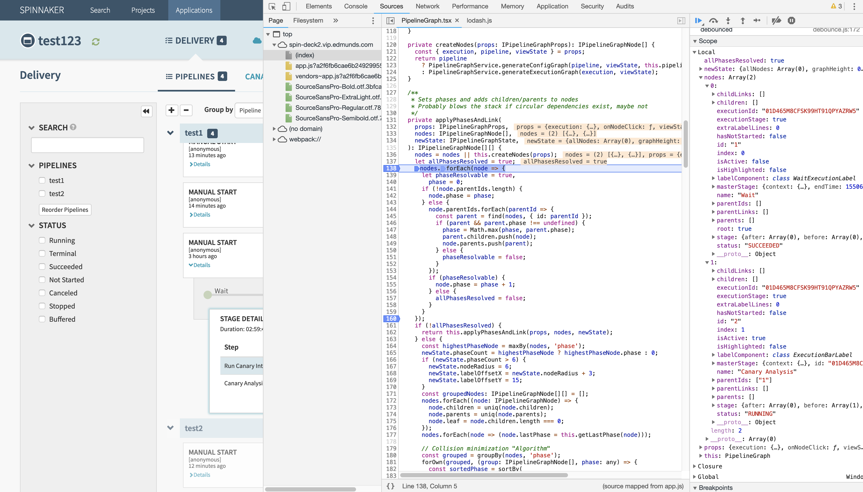 Page freezes with "Maximum call stack size exceeded error" when trying to view a pipeline's ...