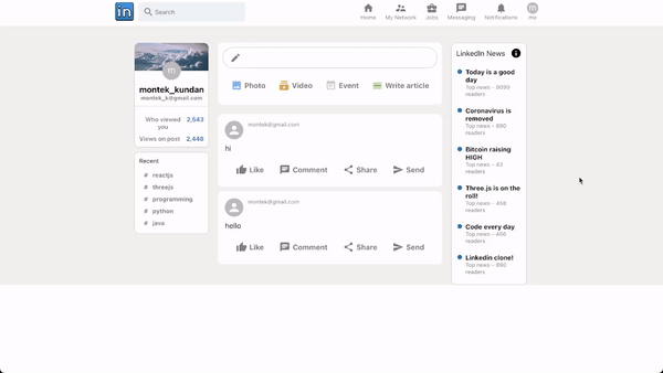 GitHub - Montekkundan/linkedIn-clone: LinkedIn clone with React,Redux, Firebase, Auth + More
