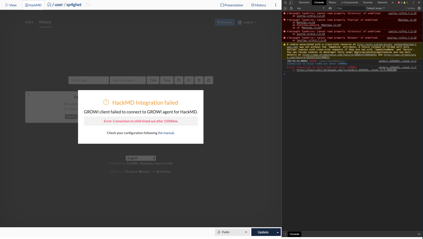 Question: HackMD(CodiMD) integration fails -- timeout · Issue #1923 · weseek/growi · GitHub