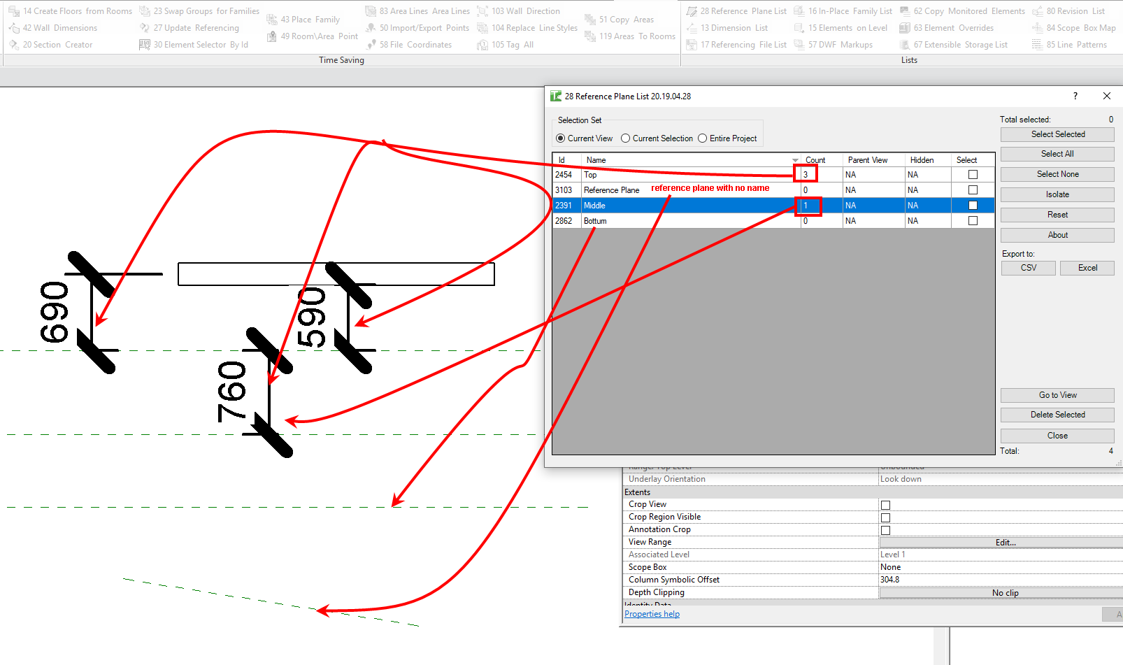 add wipe reference planes (maybe options for reference planes with/without hosted elements ...