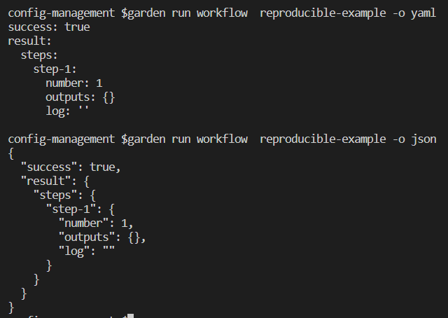 Workflow steps producing empty logs with structured output (-o=json ...