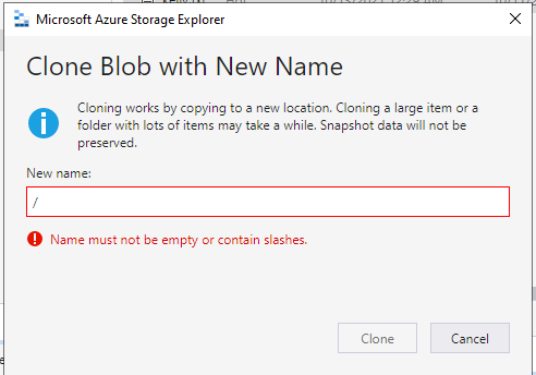 There is an incorrect error message 'Destination blob name cannot be ...