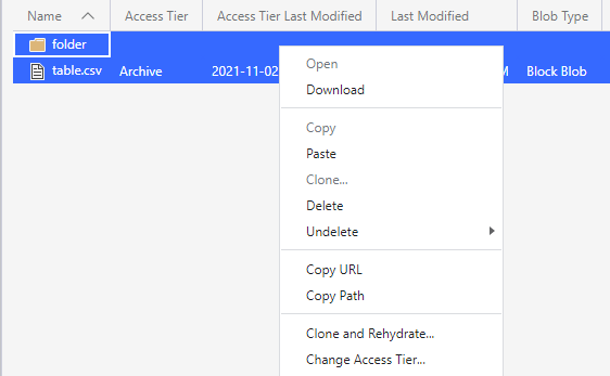 It would be better to disable the action 'Clone and Rehydrate…' when selecting an archived blob ...