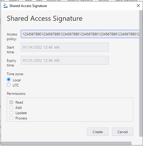 It would be better to adjust the size to remove the scroll bar in the 'Shared Access Signature ...