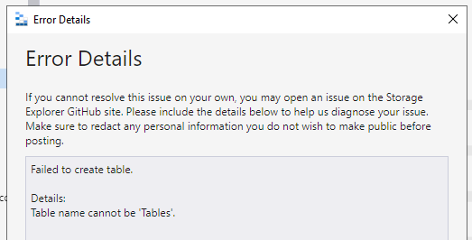 Succeed to create one emulator table with the name 'tables' · Issue #5505 · microsoft ...
