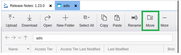 No move icon displays in the toolbar for ADLS Gen2 blob containers on ...