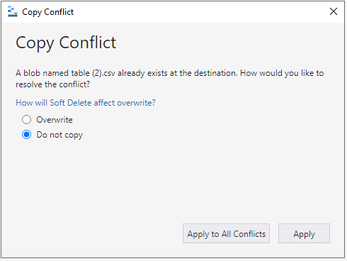 A 'Copy Conflict' dialog pops up when cloning one emulator blob container which contains an ...