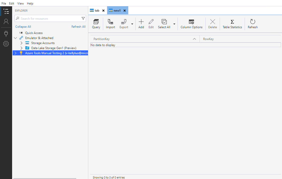 The new added entity doesn't display if PartitionKey and RowKey are null and no custom property ...