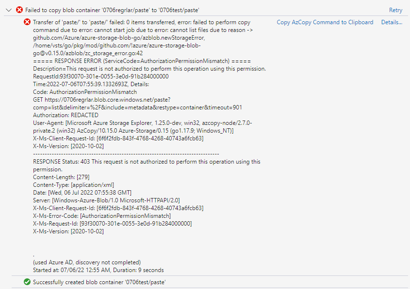 There is a failed activity log when pasting one regular blob container · Issue #5905 · microsoft ...
