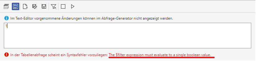 The error message is localized incompletely when typing an invalid query in the table text ...