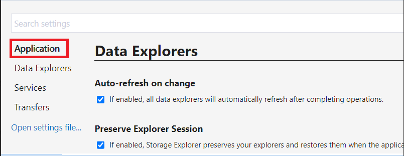 The 'Application' option is always selected when switching the options ...