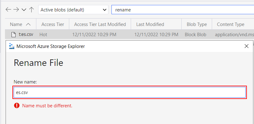 The blob name is incorrect in the Rename File dialog if there is one letter in the front of the ...