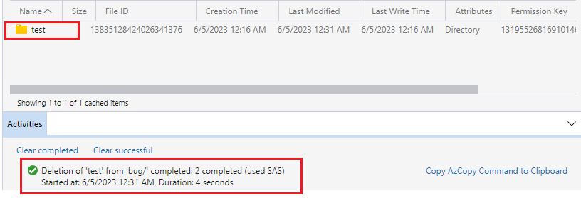 The behavior and the activity log are inconsistent when deleting one folder which contains a ...