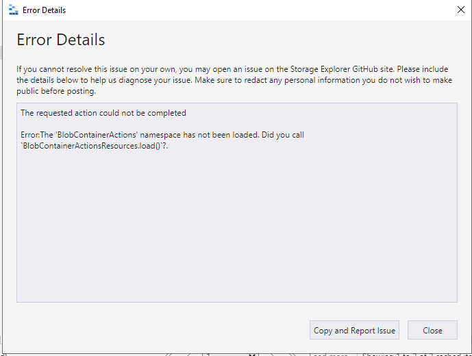 An error dialog pops up when deleting one blob container · Issue #7095 · microsoft ...