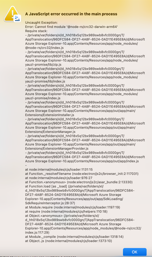 An Error Dialog Pops Up When Opening Storage Explorer On Macos · Issue 7254 · Microsoft