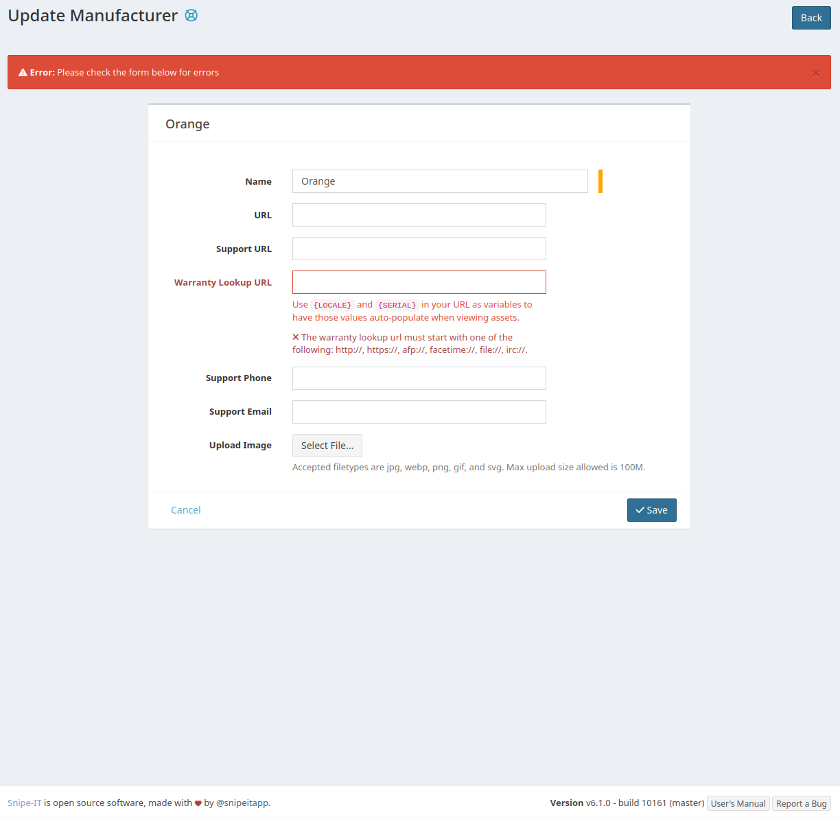Warranty URL is a mandatory field · Issue #12946 · grokability/snipe-it · GitHub