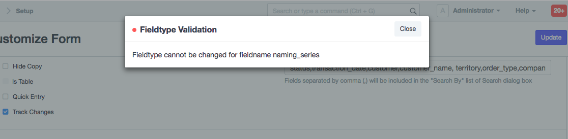 [Fix] Don't allow user to change the select fieldtype to data from the customize form by ...