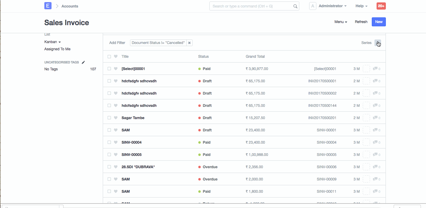 Sorting the list view based on "Series" is not working. · Issue #9551 · frappe/erpnext · GitHub