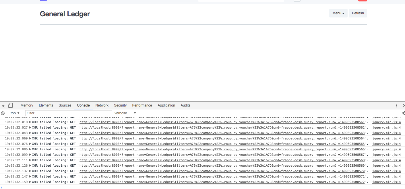 Not able to view general ledger data of the account, on click of view ...