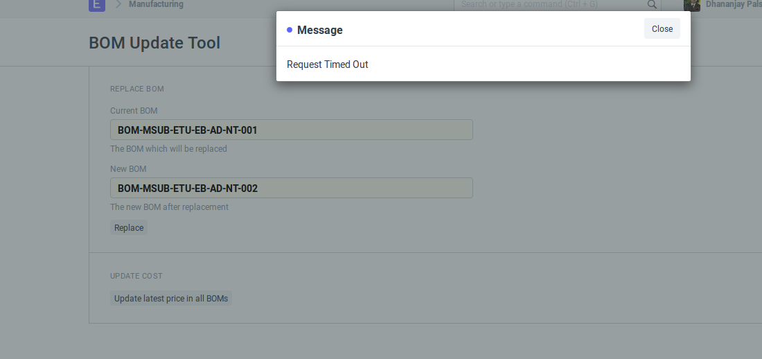 Request Time Out in BOM Update Tool · Issue #14227 · frappe/erpnext ...