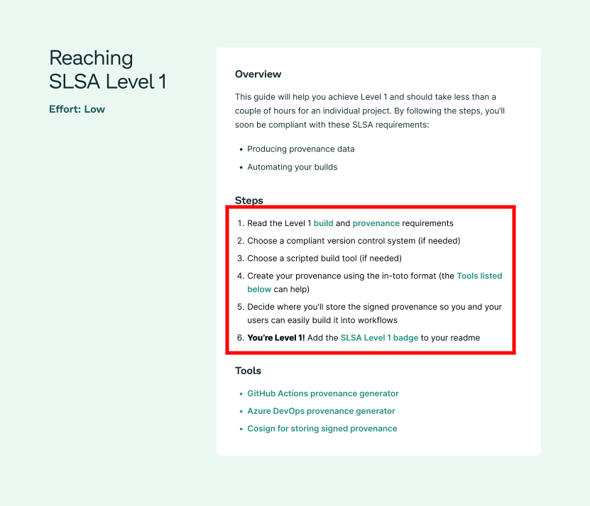 Content help: '/Get started/Reaching Level 1/[Steps?]' · Issue #242 · slsa-framework/slsa · GitHub