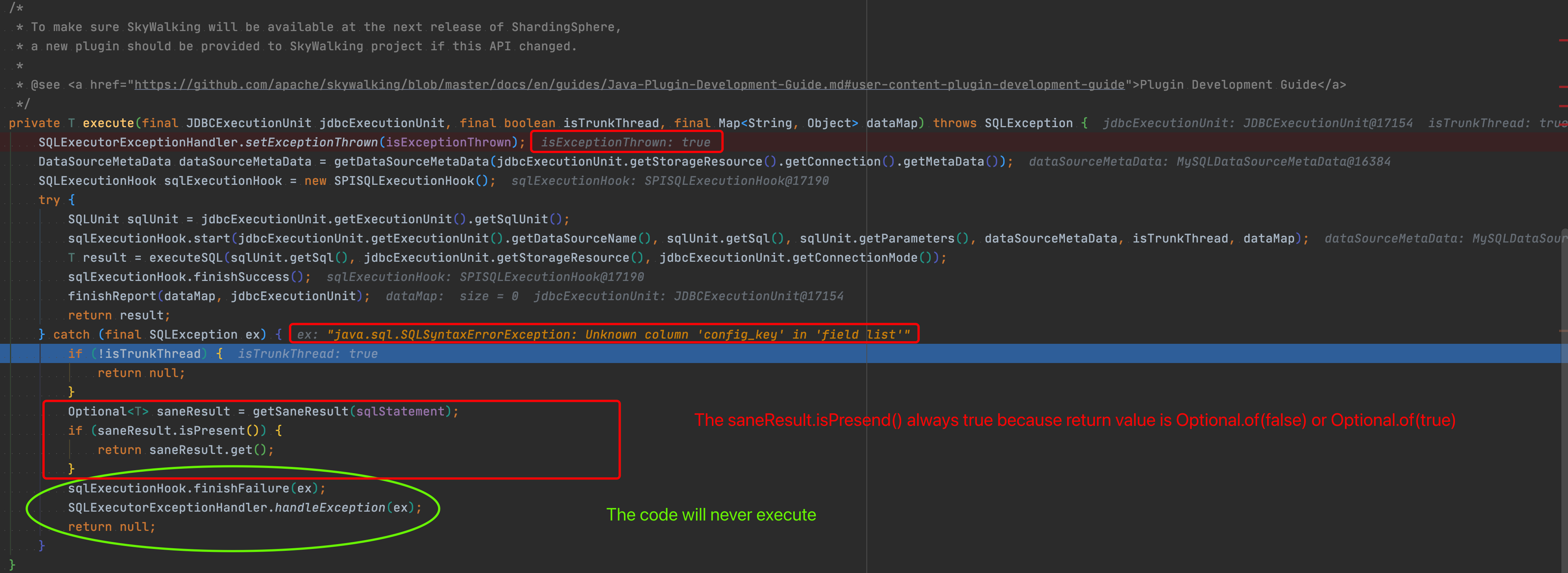 No SQLException was thrown · Issue #12936 · apache/shardingsphere · GitHub
