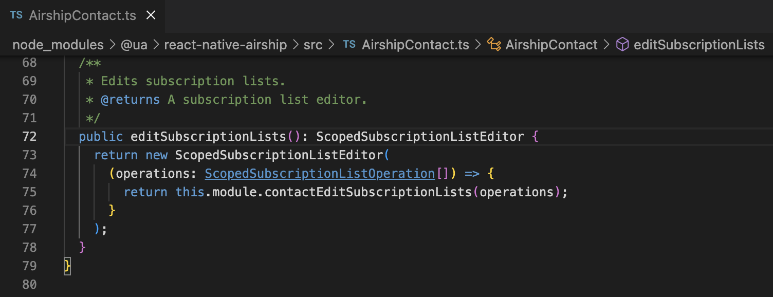 Airship Contact | @ReactMethod `contactEditContactSubscriptionLists` should be named as ...