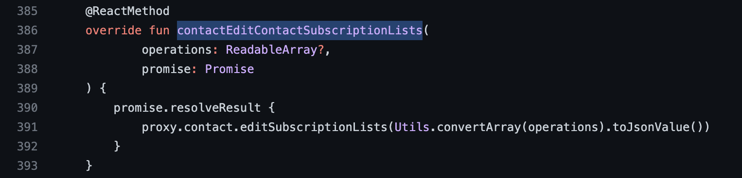 Airship Contact | @ReactMethod `contactEditContactSubscriptionLists` should be named as ...