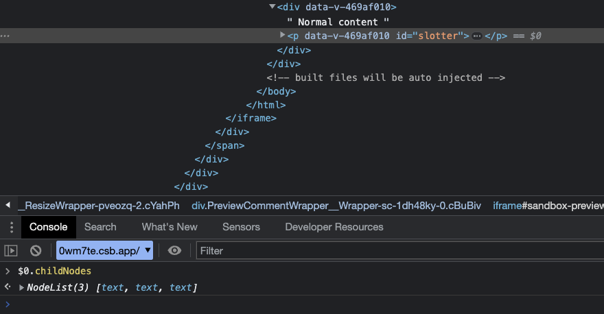Vue 3 appends two text nodes for a slotted/template elements which breaks XPath selectors ...
