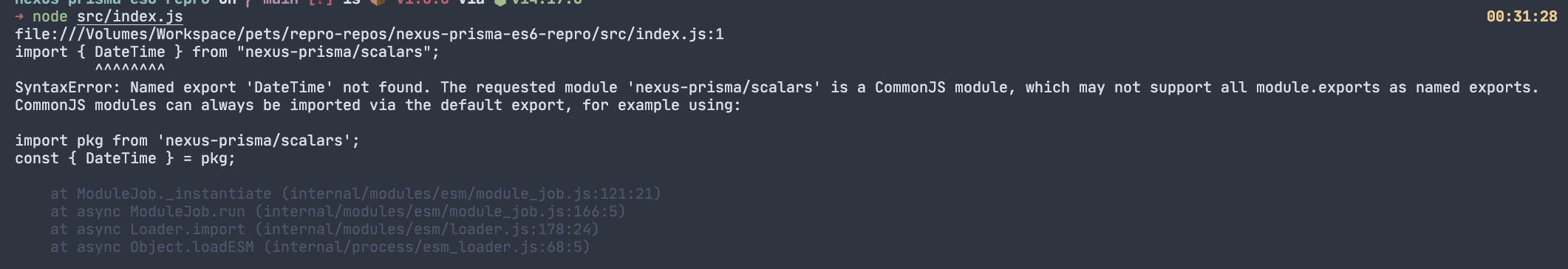Doesn't work with ES modules · Issue #142 · graphql-nexus/nexus-prisma · GitHub