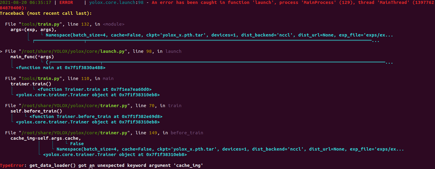 TypeError: get_data_loader() got an unexpected keyword argument 'cache_img' · Issue #540 ...