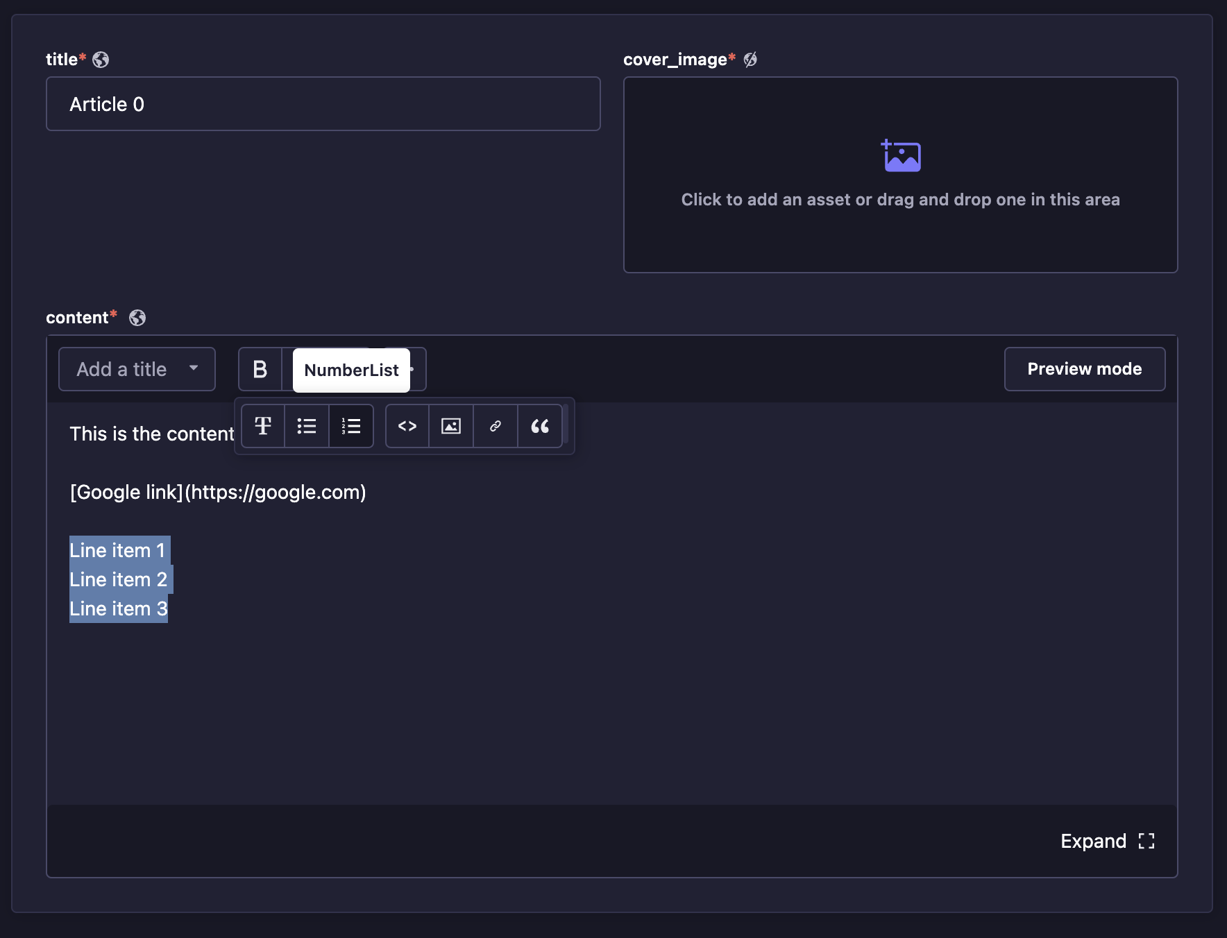 Rich text (markdown) number list starts from line number instead of 1 · Issue #18763 · strapi ...
