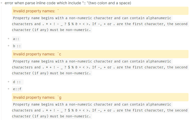 Error When Parse Inline Code Which Include Two Colon And A Space · Issue 9869 · Logseq