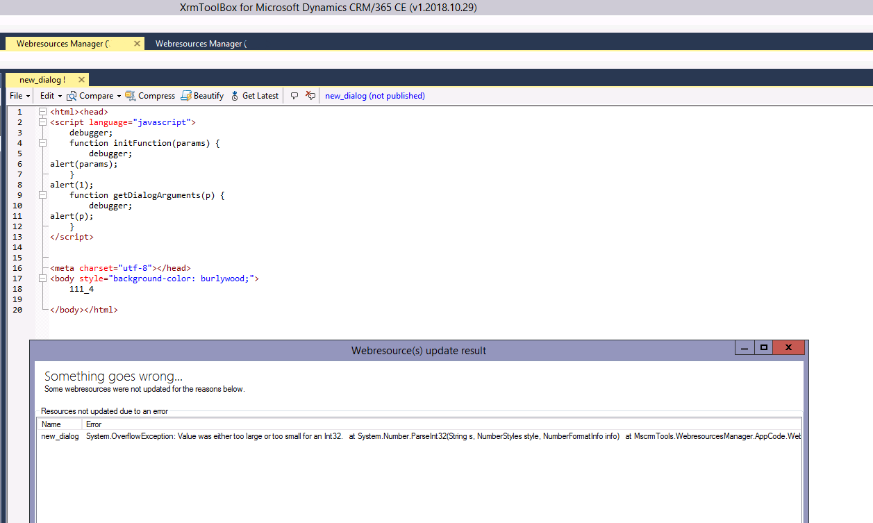 Unable to publish web resource · Issue #73 · MscrmTools/MsCrmTools.WebResourcesManager · GitHub